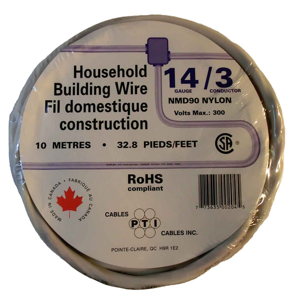 NMD90 14/3 Household Building Wire in White, 10 m - Matériaux JLS
