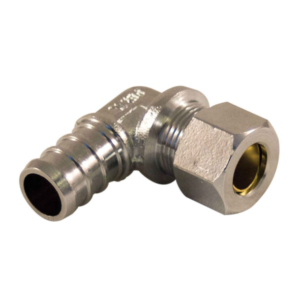 Chrome PEX Angle Adapter, 1/2" PEX x 3/8" O.D. Comp. - Matériaux JLS