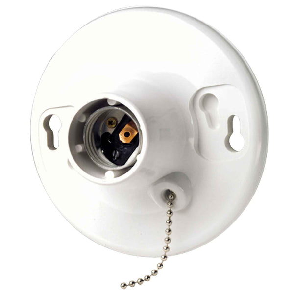 Plastic Lampholder with Pull-Chain, White - Matériaux JLS