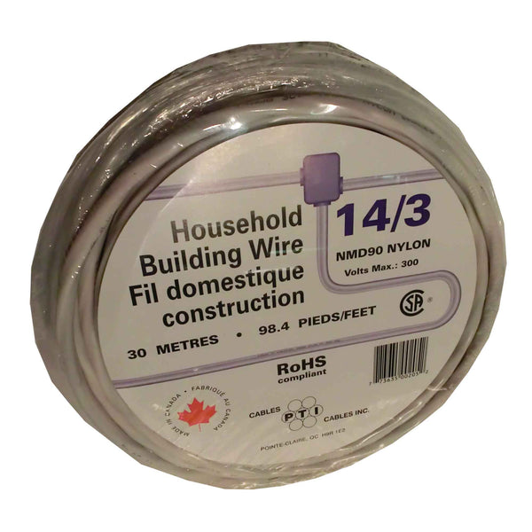Fil domestique de construction NMD90 14/3 en blanc, 30 m - Matériaux JLS