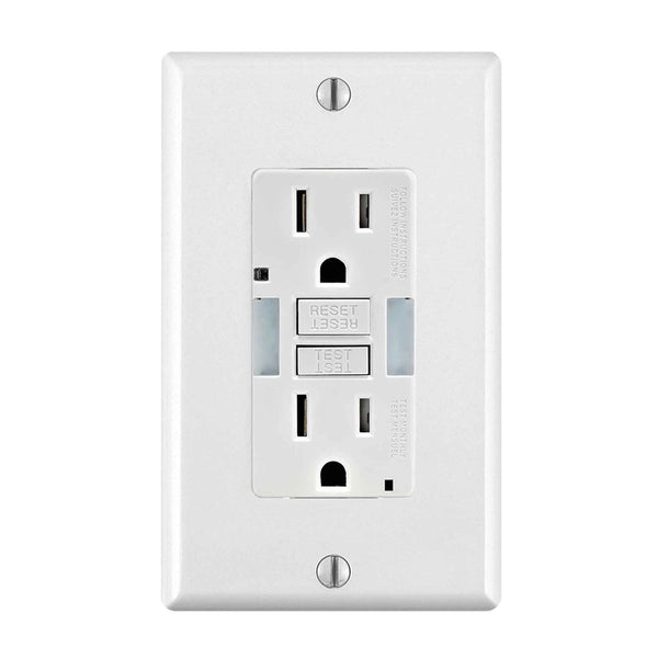 Tamper-Resistant GFCI Outlet of 15 A / 125 V with LED Guide Light, Whi ...